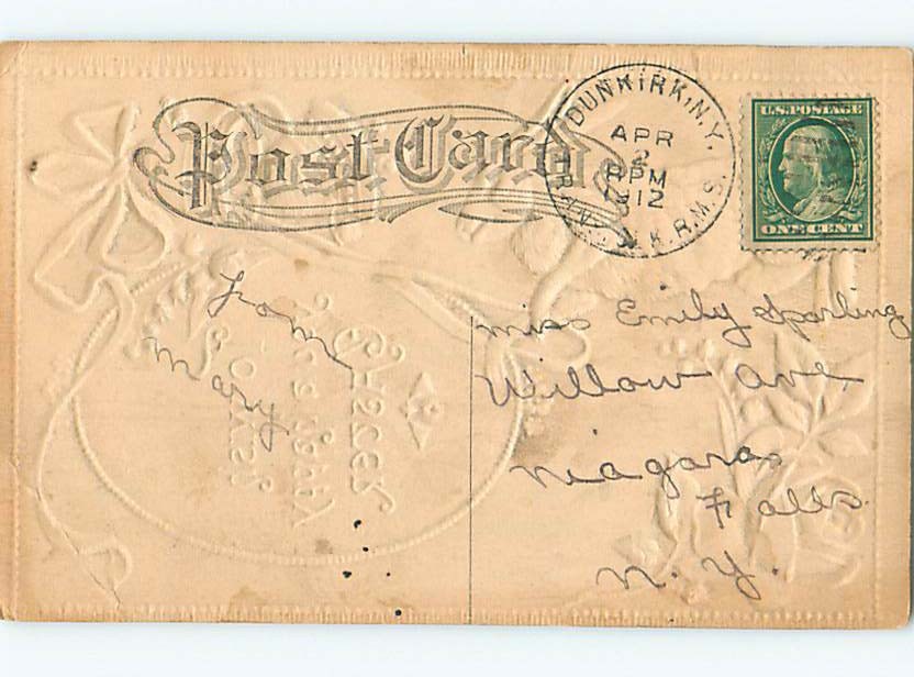 Pre-Linen easter art nouveau EMBOSSED BUNNY RABBIT RINGS GOLDEN BELLS ...