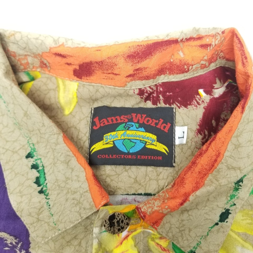 Vtg JAMS WORLD Oil Brushed Floral 30th Anniversary Edition Camp Shirt ...