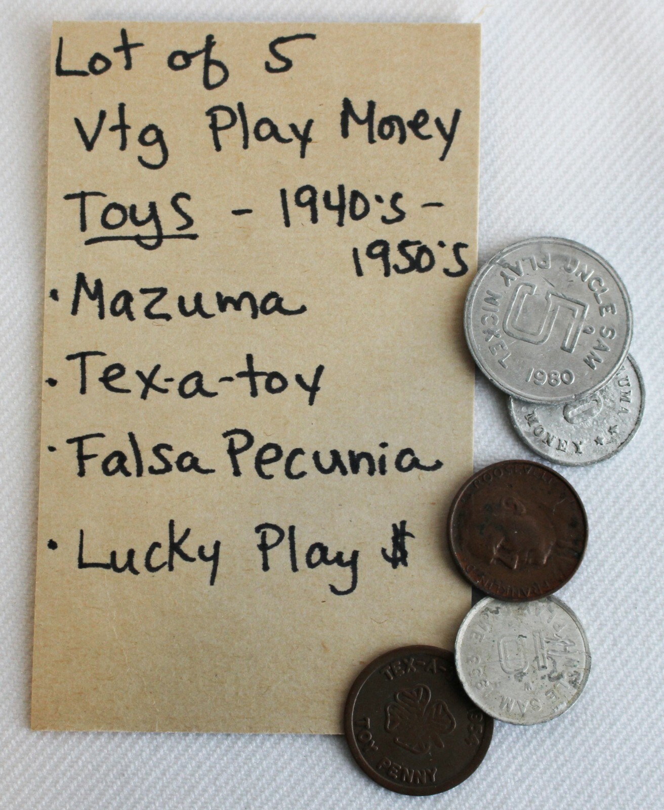 Lot of 5 1940's-1950's Vintage Play Money Toys Aluminum & Copper Mazuma ...