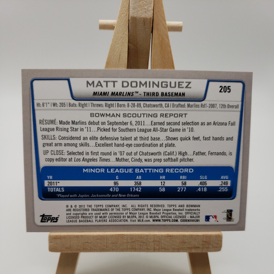 Matt Dominguez #205 2012 Bowman ROOKIE CARD RC Marlins Astros | eBay