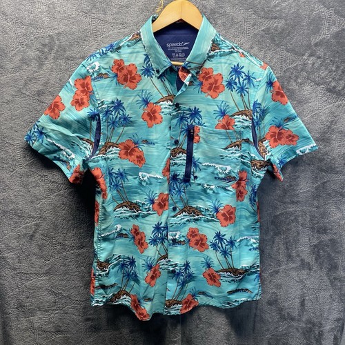 Speedo Shirt Men L Floral Tropical Poly Technical Vented Hawaiian ...