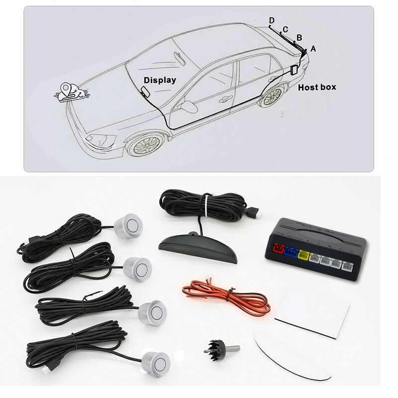 4 Parking Sensors LED Car Auto Backup Reverse Rear Radar System Alarm ...