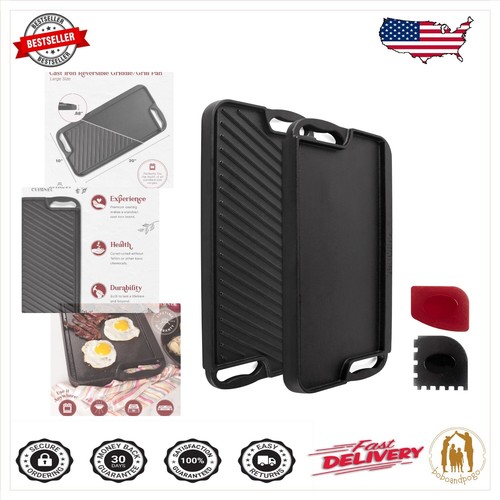 20" x 10" Pre-Seasoned Cast Iron Griddle/Grill + 2 Scrapers - Versatile ...