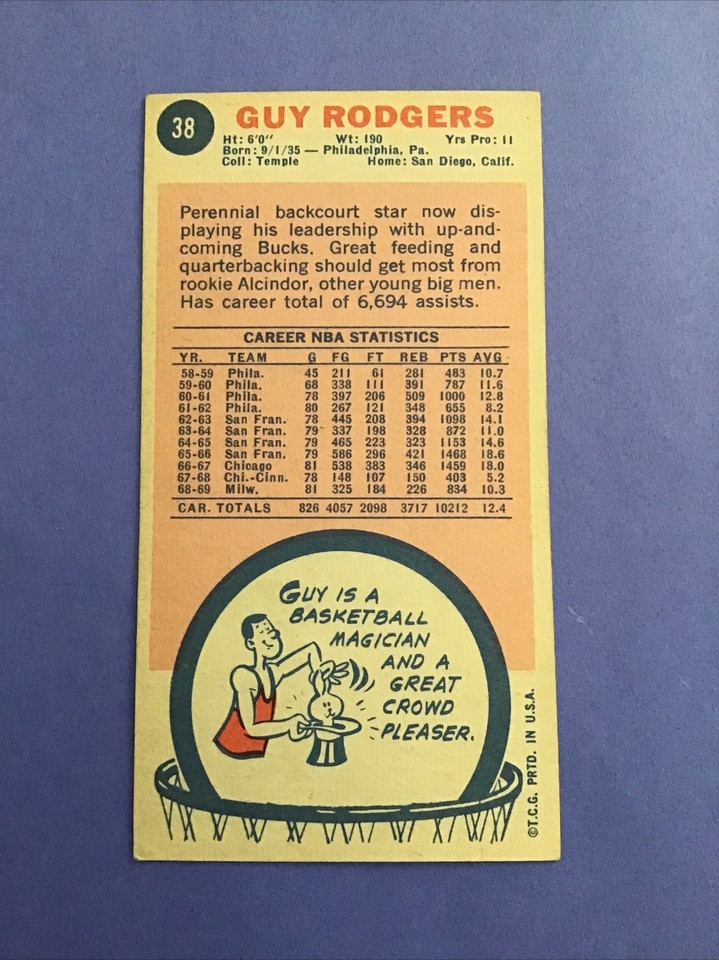 1969-70 Topps #38 GUY RODGERS ROOKIE, EX-NM | eBay