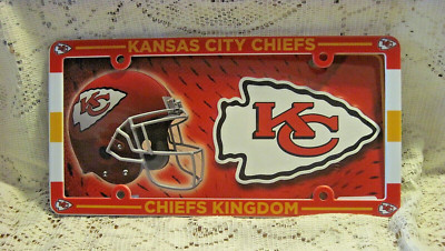 KANSAS CITY CHIEFS TWO LOGO RD/WH METAL LICENSE PLATE / PLASTIC FRAME 6 ...