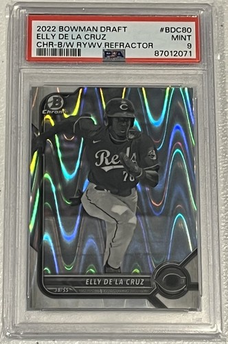 PSA 9 Mint Elly De La Cruz 2022 Bowman Chrome Raywave BW Refractor ...