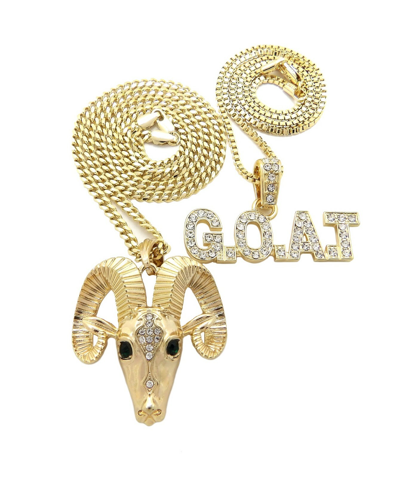 Hip Hop Iced Gold Plated GOAT Pendant & Box Cuban Chain 2 Bling ...
