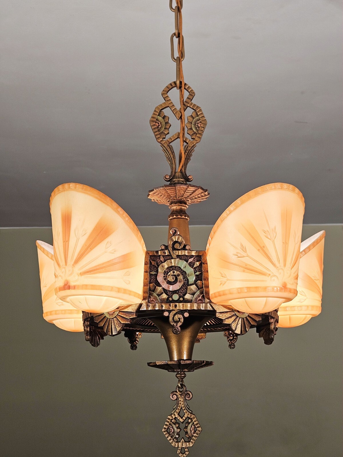 RESTORED! Antique Beardslee Williamson Slip Shade Light Fixture ...