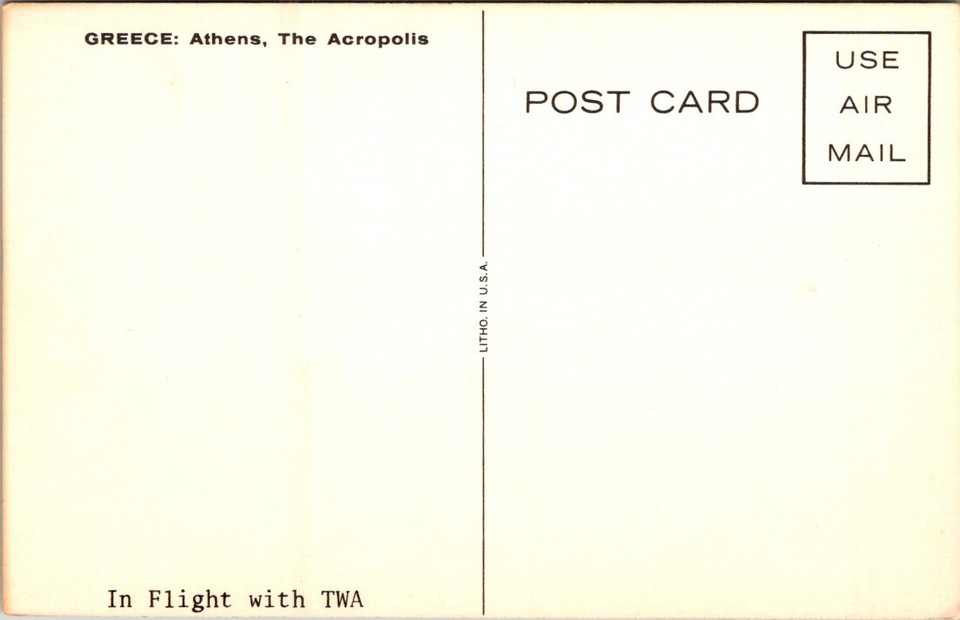 Athens Greece The Acropolis In Flight TWA Aerial View Vintage Postcard ...