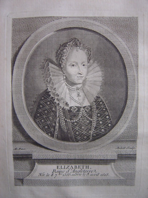 Beau portrait - Gravure XVIIIème de ELISABETH Ière Reine d’Angleterre ...