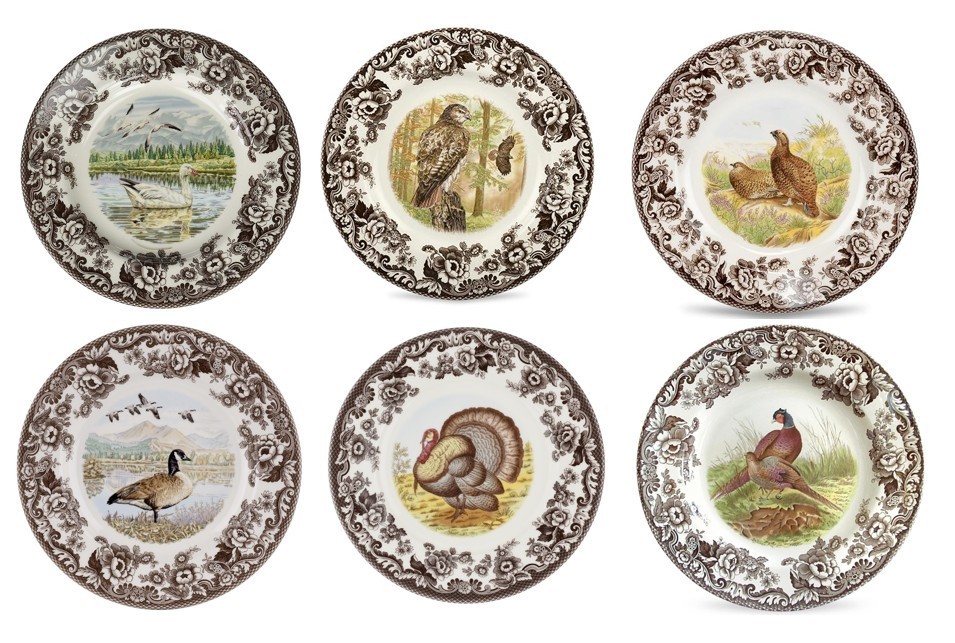 Spode woodland set of 6 x salad plates plates- 6 different birds ...