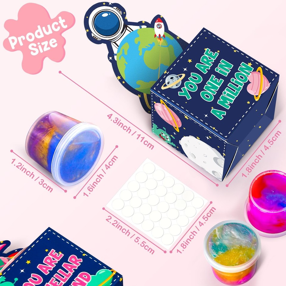 28 Pack Valentines Day Gifts for Kids, Galaxy Slime with Greeting Card ...