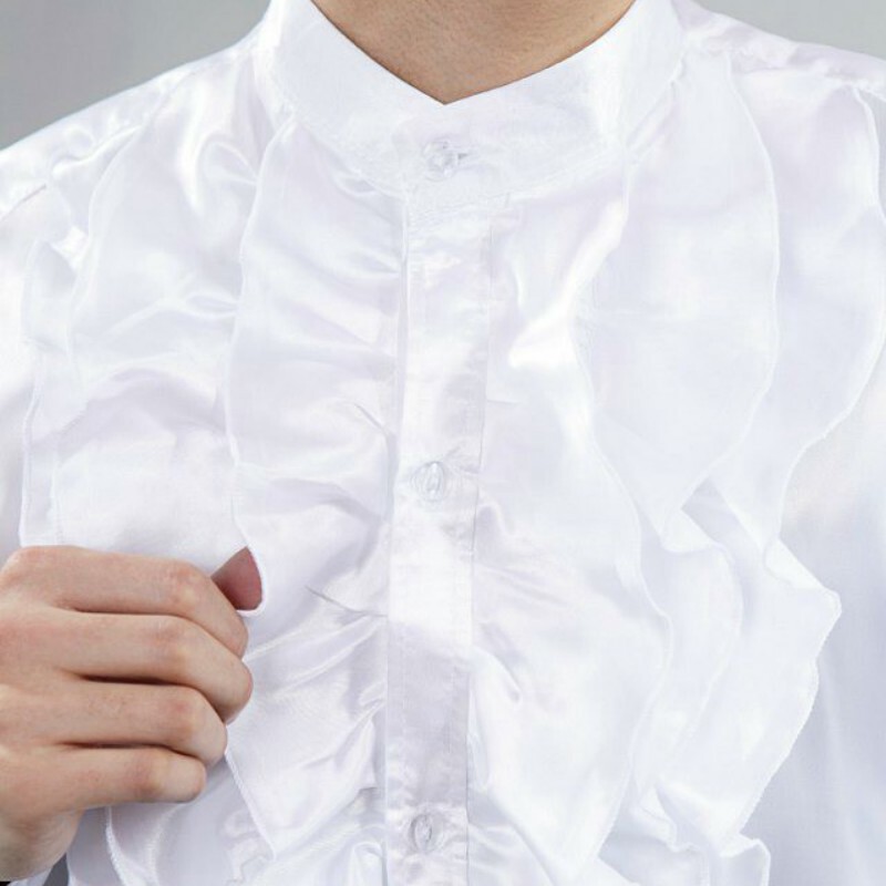 Men's Silky Satin Dress Shirt Tops Ruffle Collar Fancy Stage Costume ...