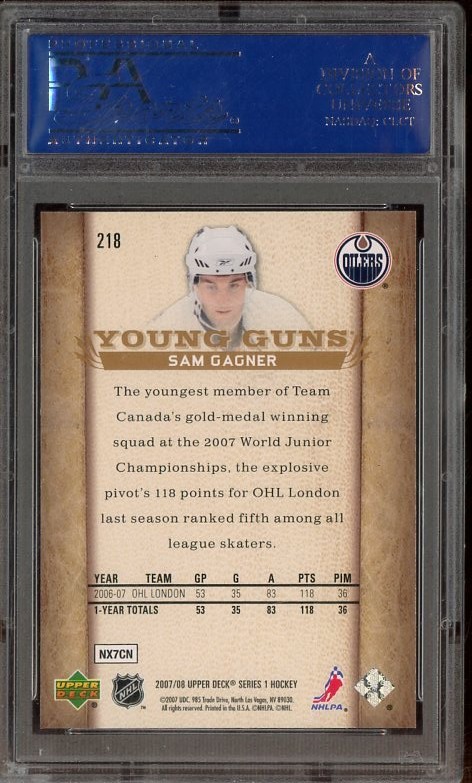2007 Upper Deck Hockey #218 Sam Gagne Young Guns RC Rookie Oilers PSA ...