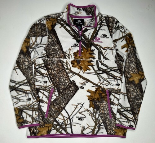 MOSSY OAK Fleece Jacket Winter Camo Pull Over 1/4 Zip Outdoors Womens M ...