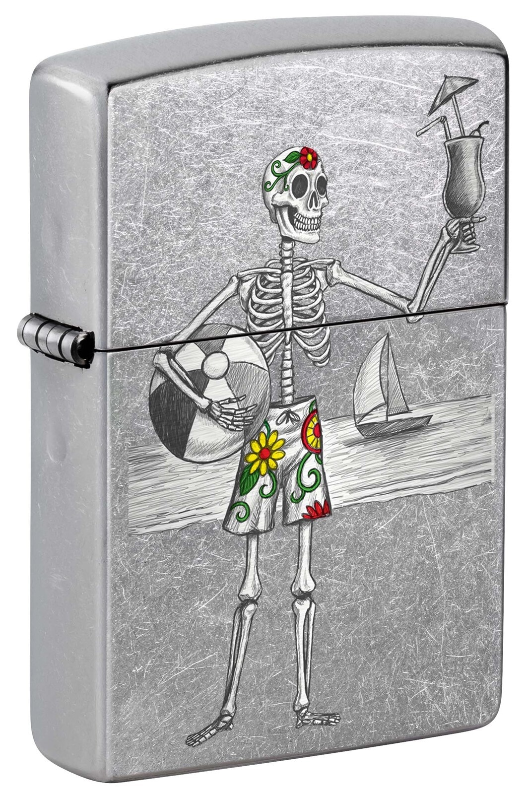 Zippo Day of the Dead Beach Skeleton Lighter, Street Chrome NEW IN BOX ...