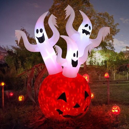 5.9FT Halloween Inflatable Pumpkin Ghost Outdoor Decorations Scary Blow ...