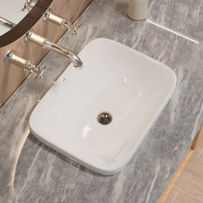 20 x 15 Inch Drop-In Bathroom Sink, White Ceramic Semi-Recessed Sink ...