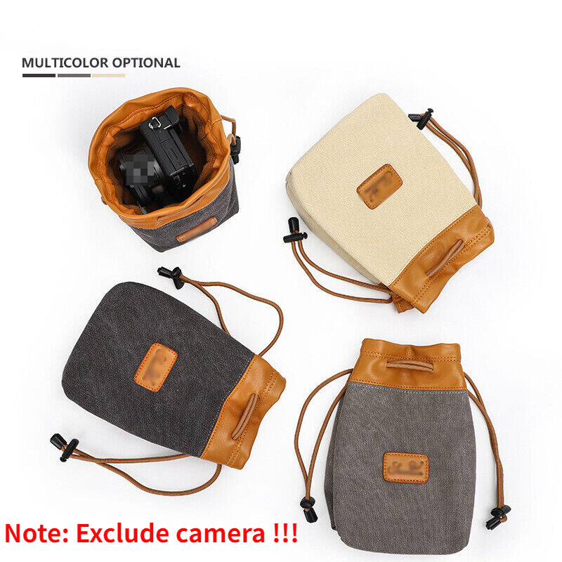 New PU Leather Canvas Waterproof Drawstring Camera Bag Lens DSLR ...