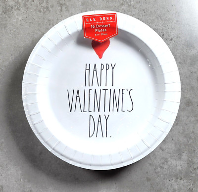 Happy Valentine’s Day Dessert Paper Plates Rae Dunn 16PC 8” White Red ...