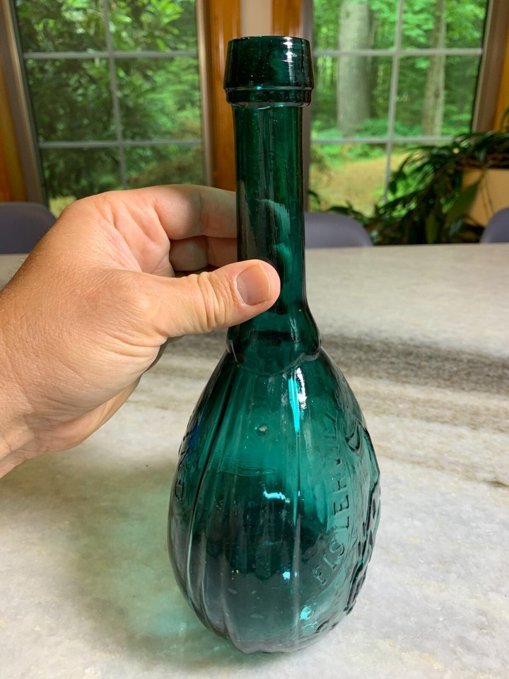 JENNY LIND Fislerville Glass Works Open Pontil Applied Top Bottle 1930s ...