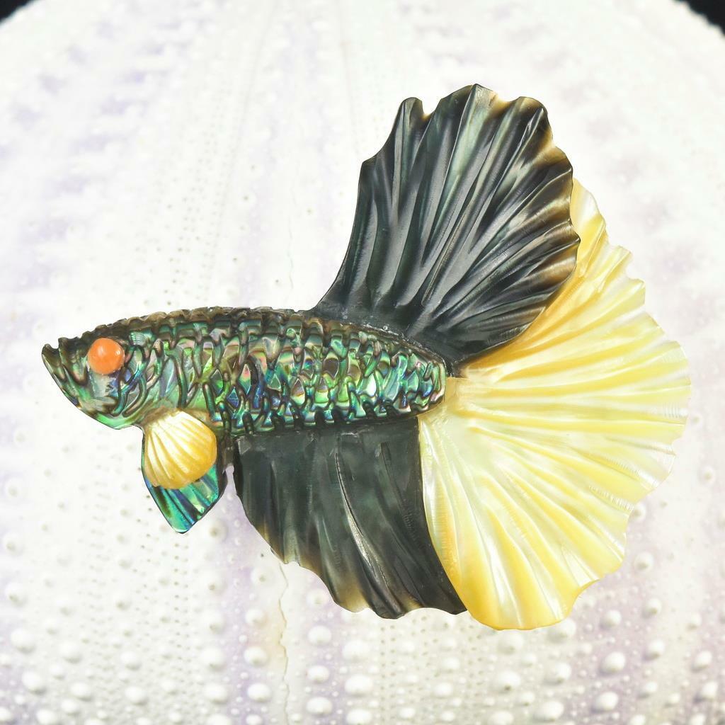 Siamese Betta Fighting Fish Iridescent Multicolor Shell Carving 4.57 g ...