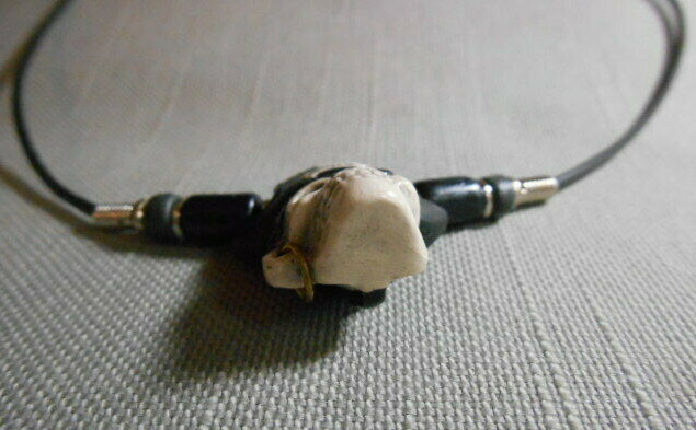 Novelty 18" Pirate Necklace Ceramic Skull Black Leather Cord FIMO Beads ...