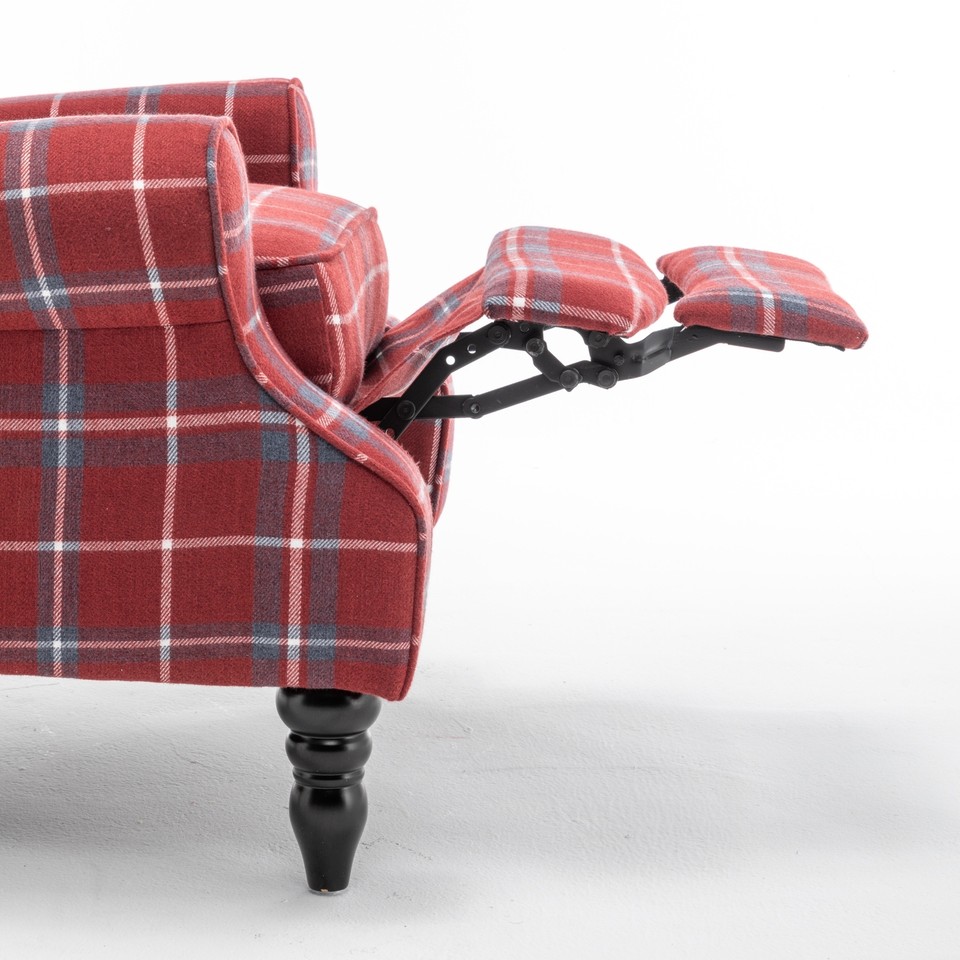 Upholstered Wingback Recliner Chair Plaid Recliner Chair Armchair ...