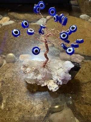 Handmade Evil Eye Crystal Tree Sculpture Copper Wire Black Tourmaline ...