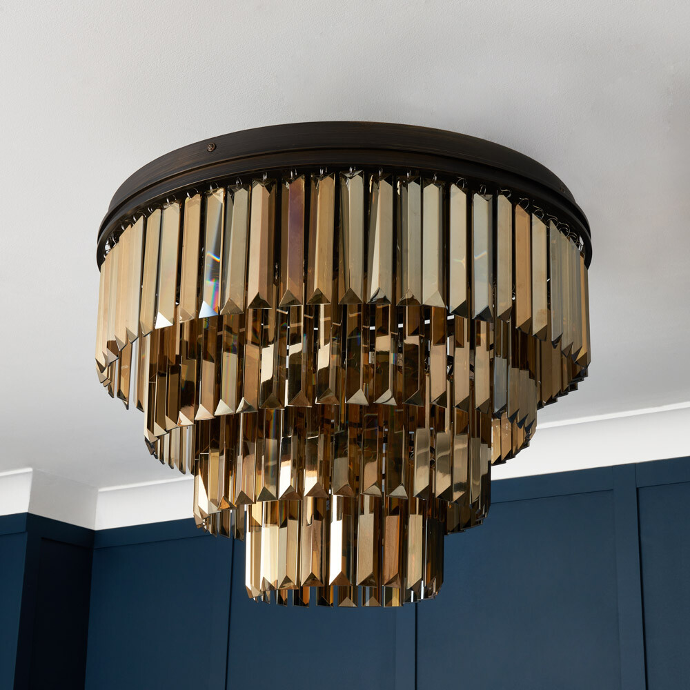 Visconte Ingot Ceiling Light 4 Tiered Crystal Effect Flush Mounted ...