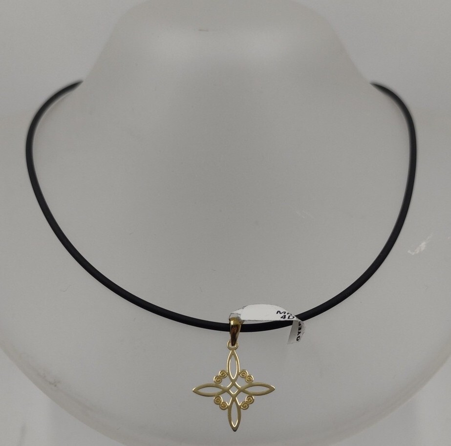 18k Gold Pendant 750 Mls. Witches Knot. With Black Rubber Chain. | eBay