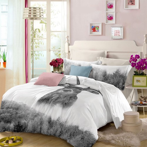 Grey Deer Quilt Cover Doona Duvet Set Single/Double/Queen/King Size Bed ...