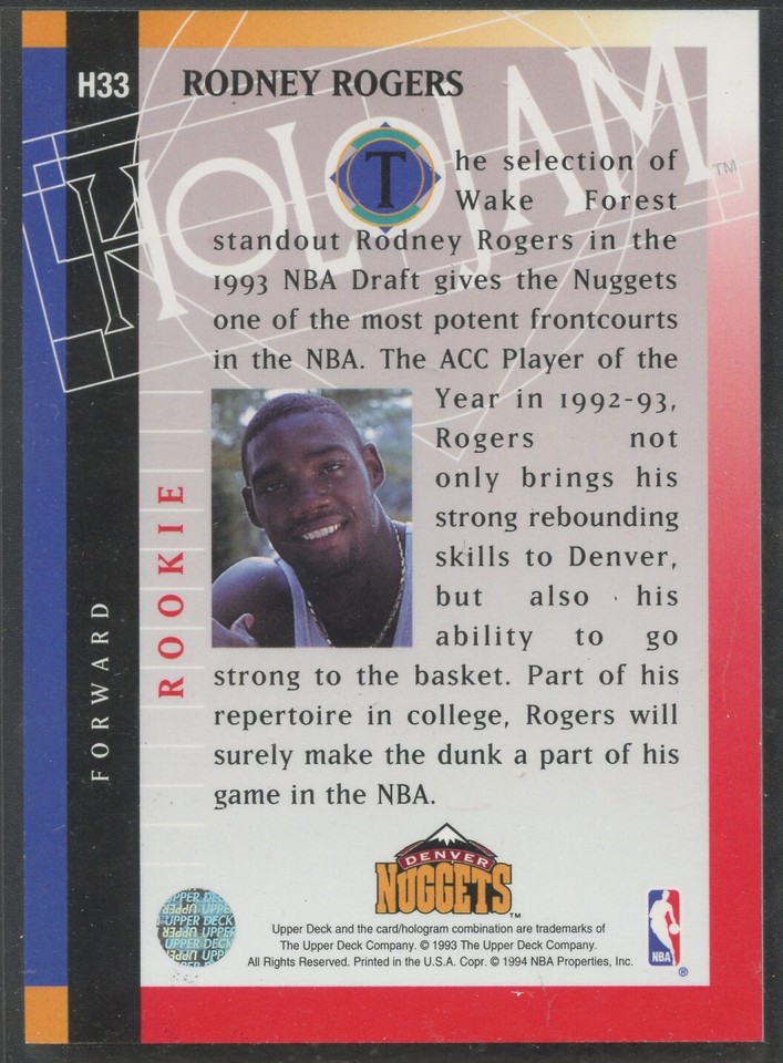 1993-94 Upper Deck Holojam #H33 Rodney Rogers Denver Nuggets Rookie | eBay