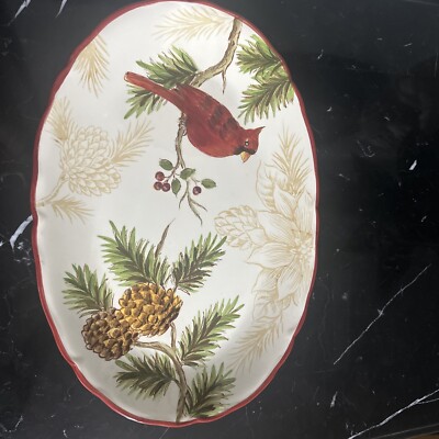 Festive Folks Christmas Display Platter Maxcera Red Cardinal And ...