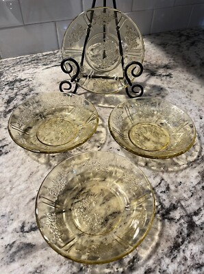Set of 4 Federal Depression Glass Amber Yellow Sharon Rose Pattern | eBay