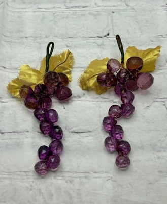 2 Vintage Faceted Lucite Purple Grape Clusters w/ Gold Leaves | eBay