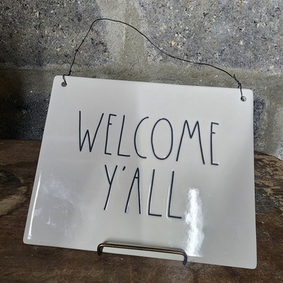 RAE DUNN Welcome Y'All home decor wall hanging sign white ceramic | eBay