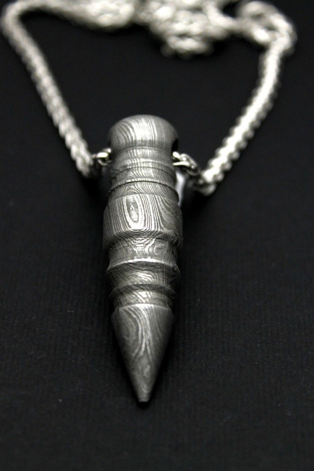 Hand Forged Bullet Pendant Damascus Steel Gunmetal Gift For Him ...