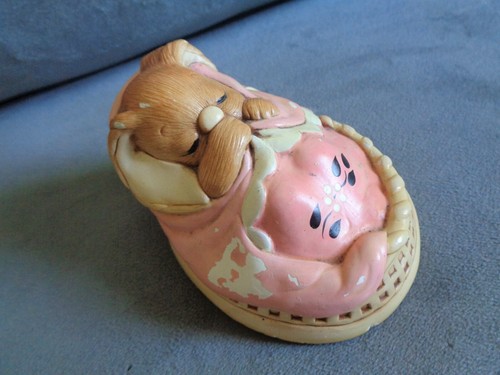 POPPET PENDELFIN RABBIT WITH PINK BLANKET LIED IN A BED MISSING A BIT ...