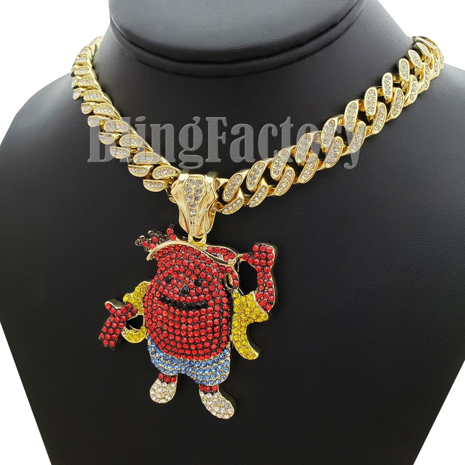 Hip Hop Iced Gold PT KOOL AID MAN & 18" Full Iced Cuban Choker Chain ...