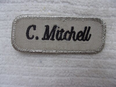 C. MITCHELL USED EMBROIDERED SEW ON NAME PATCH TAGS BROWN ON TAN | eBay