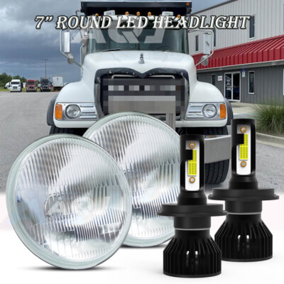 for Mack Granite CV713 Dump Trucks 2Pcs 7" inch Round Led Headlights Hi ...