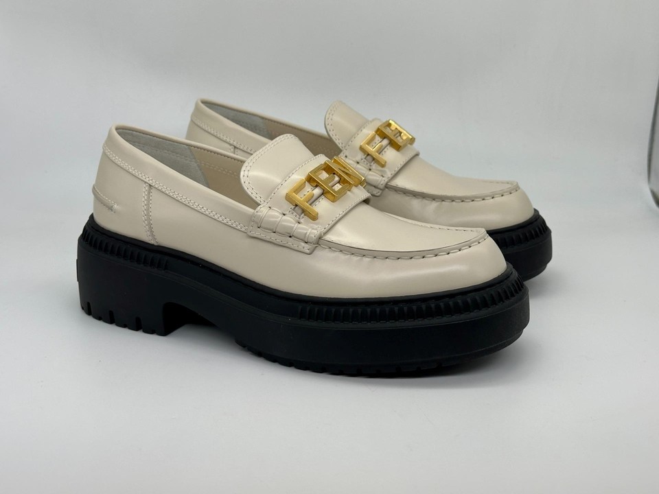 FENDI Fendigraphy Graphy Signature Logo Leather Platform Loafers Shoes ...