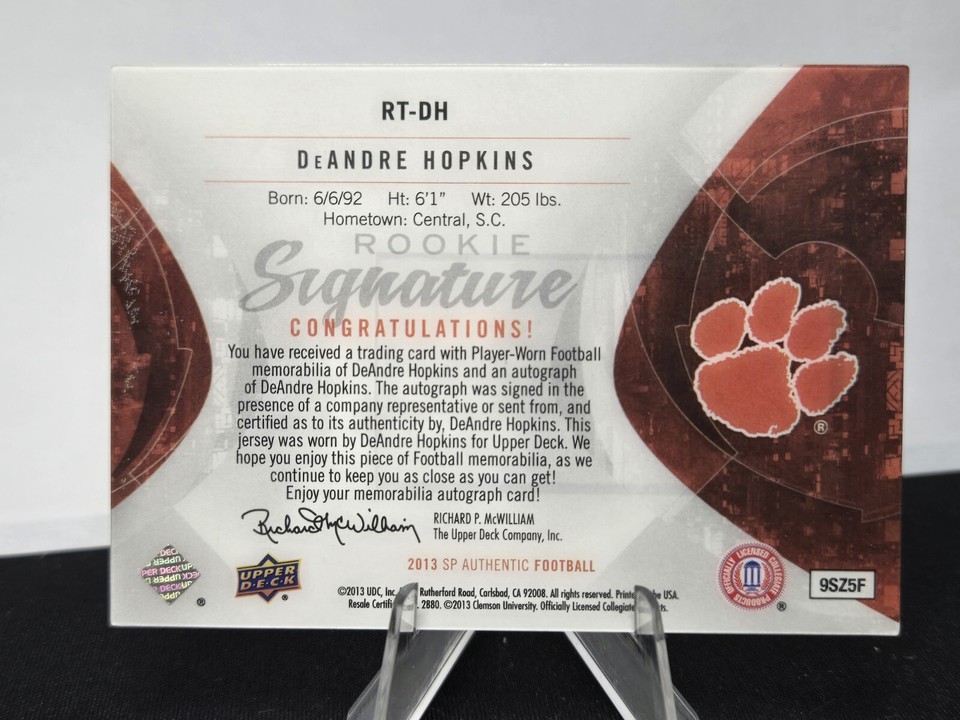 2013 SP Authentic Threads DeAndre Hopkins RC Jersey Auto /275 Rookie ...