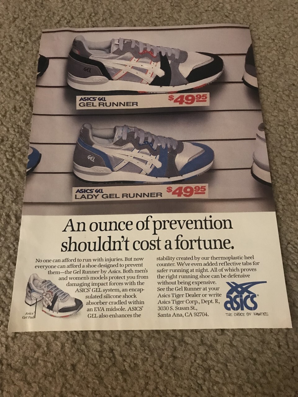 Vintage 1989 ASICS GEL RUNNER MEN & LADY Running Shoes Poster Print Ad ...