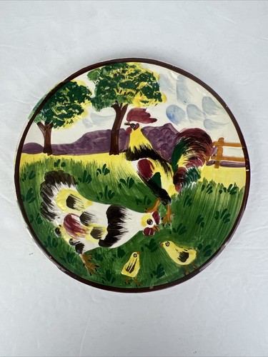 Vintage Hand painted Italian Art plate pottery Rooster And Family Italy ...