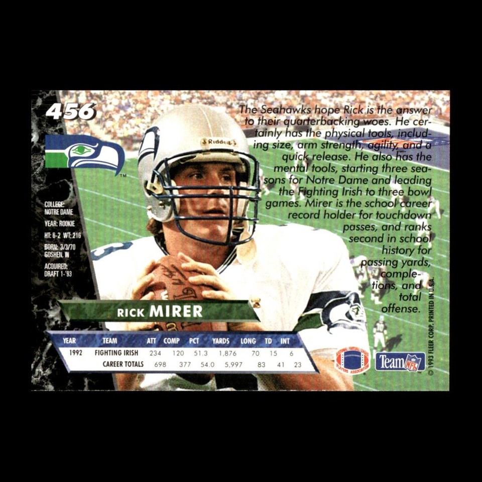 Rick Mirer 1993 Ultra Rookie Seattle Seahawks #456 R327A 60 | eBay