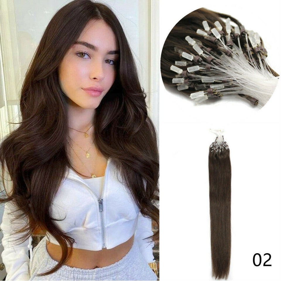 Micro Ring Loop Tip Remy Human Hair Extensions Straight Micro Beads ...