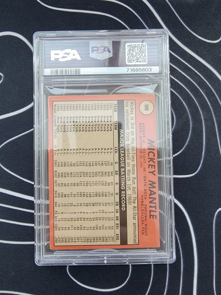 1969 Topps Mickey Mantle 1st Base Yankees Card #500 PSA 2 | eBay