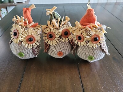 3 Fall Plush Burlap and Felt Stuffed Owls Home Decoration | eBay